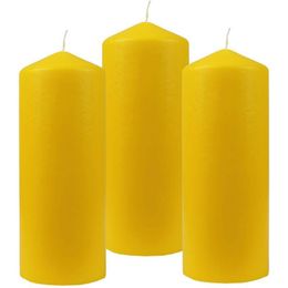 Hs Candle - Wachskerzen ( 3er Pack ) Gelb Stumpenkerzen Ø6cm x 13,5cm - Kerze in vielen Farben, Lange Brenndauer - Hergestellt in eu - Kerzen
