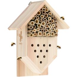 Insektenhotel Holz, Garten & Balkon, Bienenhotel zum Aufhängen, hbt: 27x19x12,5 cm, Insekten Nisthilfe, natur - Relaxdays
