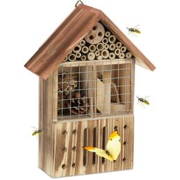 Insektenhotel Holz, Garten & Balkon, Insektenhaus zum Aufhängen, hbt: 29x21,5x9,5cm, Schmetterlingshaus, bunt - Relaxdays
