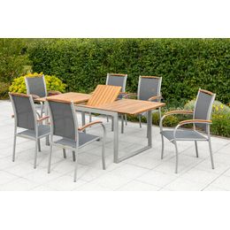 Garten-Essgruppe Merxx "Siena" Sitzmöbel-Sets braun (holzfarben, grau) Outdoor Möbel mit ausziehbaren Tisch
