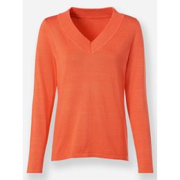 Heine Witt Damen V-Ausschnitt-Pullover aus reiner Baumwolle, orange, Gr&ouml;&szlig;e 46