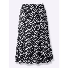 WITT Damen Jerseyrock mit Bl&uuml;mchen-Print, schwarz-wei&szlig;-bedruckt, Gr&ouml;&szlig;e 50