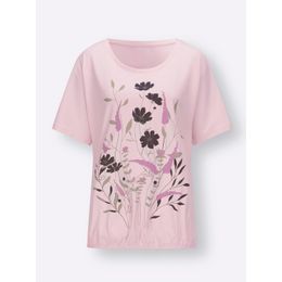 WITT Damen T-Shirt mit Blumen-Druck im Vorderteil, hellros&eacute;, Gr&ouml;&szlig;e 54