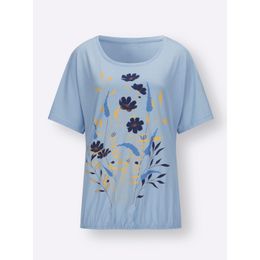 WITT Damen T-Shirt mit Blumen-Druck im Vorderteil, hellblau, Gr&ouml;&szlig;e 36
