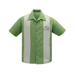 Steady Clothing Kurzarmhemd The Mickey Apfelgrün Retro Vintage Bowling Shirt Tiki Figur Knöpfe, L