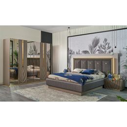 JVmoebel Schlafzimmer-Set Komplette Schlafzimmermöbel Doppelbett Bett Braun Set 4tlg Nachttische