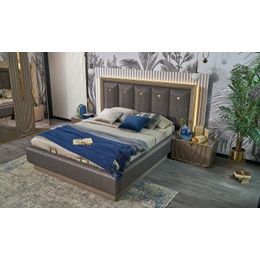 JVmoebel Schlafzimmer-Set Doppelbett Komplette Schlafzimmer Bett Braun Set 3tlg Nachttische Holz