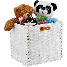 Aufbewahrungskorb, quadratischer PP-Korb für Bad u. Kinderzimmer, Regalkorb geflochten, 31x32x30 cm, weiß - Relaxdays