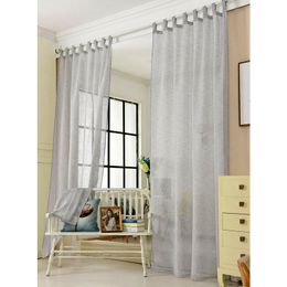 WOLTU Gardinen transparent mit Schlaufen Leinen Optik, Schlaufenschal Leinenvorhang im Landhausstil Stores Voile Fensterschal für Wohnzimmer Kinderzimmer