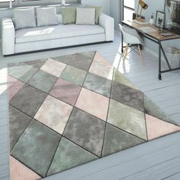 Teppich Wohnzimmer Bunt Pastellfarben Rauten Muster 3-D Design Kurzflor Robust 80x300 cm - Paco Home