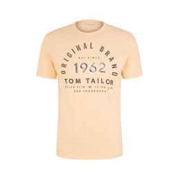 Tom Tailor Herren T-Shirt mit Print, orange, Print, Gr. S