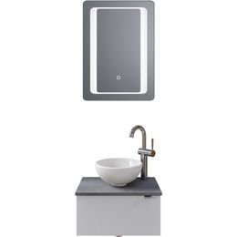 Saphir Badmöbel-Set Serie 6915, (4-St), Gäste-Bad, 51 cm breit, mit LED-Spiegel und 1 Tür, grau|weiß