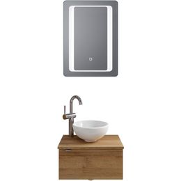 Saphir Badmöbel-Set Serie 6915, (4-St), Gäste-Bad, 51 cm breit, mit LED-Spiegel und 1 Tür, braun