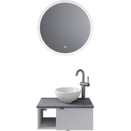 Saphir Badmöbel-Set Serie 6915, (4-St), Gäste-Bad, 70 cm breit, mit LED-Spiegel, offenem Fach und 1 Tür, grau|weiß