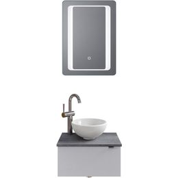 Saphir Badmöbel-Set Serie 6915, (4-St), Gäste-Bad, 51 cm breit, mit LED-Spiegel und 1 Tür, grau|weiß