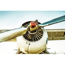 queence Leinwandbild Flugzeug, Flugzeuge (1 St), Akustikbild mit sehr guten Schallabsorptions-Eigenschaften, beige