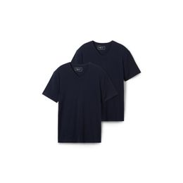 Tom Tailor Denim Herren T-Shirt im Doppelpack mit Viskose, blau, Uni, Gr. S