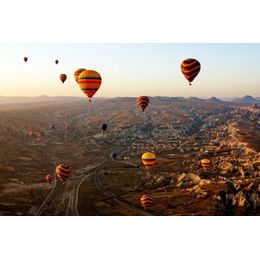 queence Leinwandbild Ballonfahrt, Heißluftballon (1 St), Akustikbild mit sehr guten Schallabsorptions-Eigenschaften, beige