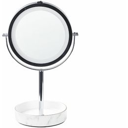 Beliani Kosmetikspiegel mit LED-Beleuchtung Silber u. Weiß ø 26 cm aus Eisen u. Keramik Doppelseitig Vergrößerungsspiegel Schminkspiegel Tischspiegel - Silber