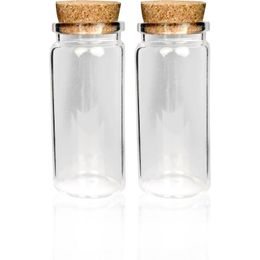 Bestlivings - Mini Glasflaschen mit Korken 50ml ( 2er Pack ) - Kleine Glasfläschchen zum Befüllen - Reagenzglas Glas für Hochzeit - Mini Gläser