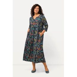 Ulla Popken Sommerkleid Kleid A-Linie Paisley Tunika-Ausschnitt 3/4-Arm