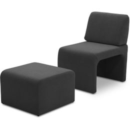 DOMO collection Sessel 700017 ideal für kleine Räume, platzsparend, trotzdem bequem, Hocker unter dem Sessel verstaubar, lieferbar in nur 2 Wochen, grau