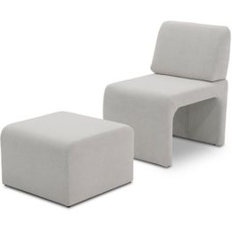 DOMO collection Sessel 700017 ideal für kleine Räume, platzsparend, trotzdem bequem, Hocker unter dem Sessel verstaubar, lieferbar in nur 2 Wochen, silberfarben