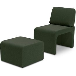DOMO collection Sessel 700017 ideal für kleine Räume, platzsparend, trotzdem bequem, Hocker unter dem Sessel verstaubar, lieferbar in nur 2 Wochen, grün