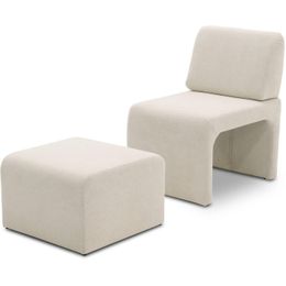 DOMO collection Sessel 700017 ideal für kleine Räume, platzsparend, trotzdem bequem, Hocker unter dem Sessel verstaubar, lieferbar in nur 2 Wochen, beige