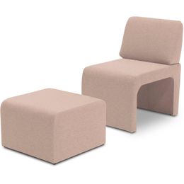 DOMO collection Sessel 700017 ideal für kleine Räume, platzsparend, trotzdem bequem, Hocker unter dem Sessel verstaubar, lieferbar in nur 2 Wochen, rosa