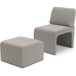 DOMO collection Sessel 700017 ideal für kleine Räume, platzsparend, trotzdem bequem, Hocker unter dem Sessel verstaubar, lieferbar in nur 2 Wochen, grau