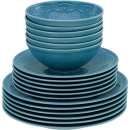 Creatable Teller-Set Orient Mandala (18-tlg), 6 Personen, Porzellan, Speiseteller, Dessertteller und Schalen im Set, blau