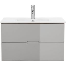 Andas Waschtisch Lund Badezimmerschrank Unterschrank mit Becken (Set), Waschplatz mit Waschbecken und 2 Auszügen Breite 80 cm, grau