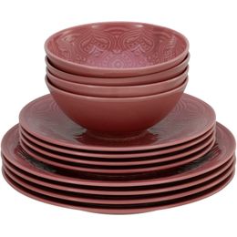 Creatable Teller-Set Orient Mandala (12-tlg), 4 Personen, Porzellan, Speiseteller, Dessertteller und Schalen im Set, rot