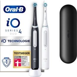 Oral-B Elektrische Zahnbürste iO 4 Duopack, Aufsteckbürsten: 2 St., mit Magnet-Technologie, 4 Putzmodi, Reiseetui, schwarz