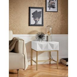 LEONIQUE Beistelltisch Minfi, Schublade mit 3D-Front, auch als Nachttisch geeignet, Breite 50 cm, weiß