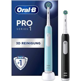 Oral-B Elektrische Zahnbürste PRO Series 1 Doppelpack, Aufsteckbürsten: 2 St., Drucksensor, blau