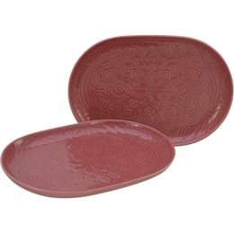 Creatable Servierplatte Orient Mandala, Porzellan, (Set, 2-tlg), Servierset, je 28x20 cm, rot