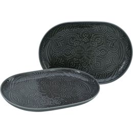 Creatable Servierplatte Orient Mandala, Porzellan, (Set, 2-tlg), Servierset, je 28x20 cm, grau