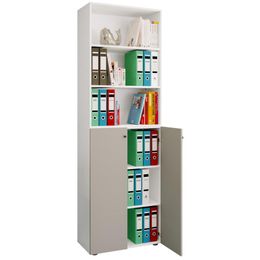 Vcm Büroschrank Bücher Ordner Aktenschrank Büromöbel Schrank Lona 6-fach Drehtüren Regal (Farbe: Weiß / Grau)