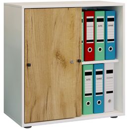 Vcm Holz Büroschrank Aktenregal Lona 2 Fächer Schiebetüren (Farbe: Weiß / Honig-Eiche)