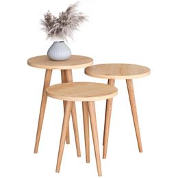 Vcm 3 tlg. Set Holz rund Beistelltisch Couchtisch Sofatisch Wohnzimmertisch Barilo (Farbe: Honig-Eiche)