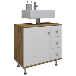 Vcm Holz Badmöbel Badunterschrank Waschbeckenunterschrank Schublade Nilosi M (Farbe: Honig-Eiche / Weiß)