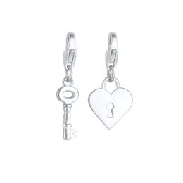 NENALINA Charm Schloss Schlüssel Herz Liebe 2er Set 925 Silber (Farbe: Silber)