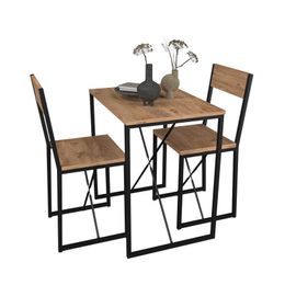Vcm 3-tlg. Holz Metall Essgruppe Küchentisch Esstisch Set Tischgruppe Tisch Stühle Insasi M (Farbe: Honig-Eiche)