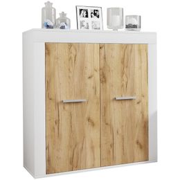 Vcm Holz Kommode Sideboard Highboard Anrichte Schrank Usilo 2 Drehtüren (Farbe: Weiß / Honig-Eiche)