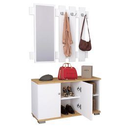Vcm 2-tlg. Holz Sitzbank Schuhschrank Schuhregal Garderobe Dielenmöbel Gados XL (Farbe: Weiß / Honig-Eiche)