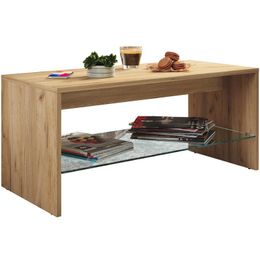 Vcm Holz Couchtisch Wisal mit Glasboden (Farbe: Honig-Eiche)