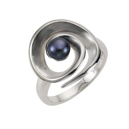 Zeeme Pearls Ring 925/- Sterling Silber Perle schwarz Matt/Glanz (Größe: 060 (19,1))