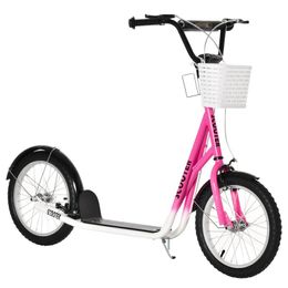 HOMCOM Kinderroller mit Vorderkorb (Farbe: rosa, weiß)